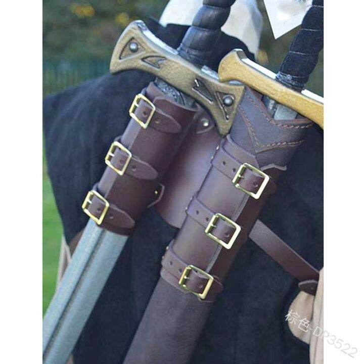 [COD] medieval samurai PU leather double sword set stage play cosplay ...