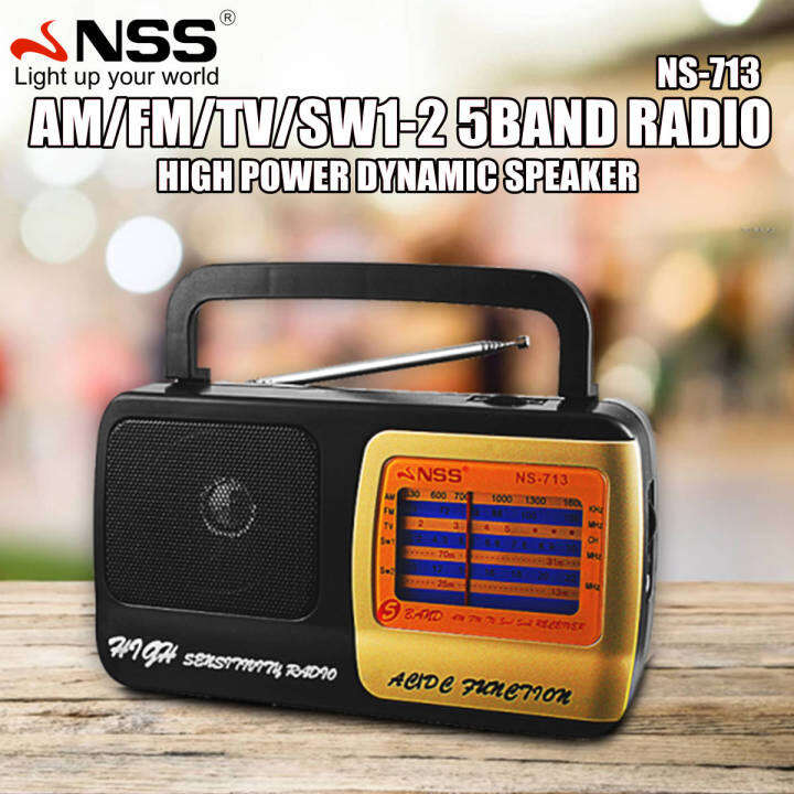 NSS - AM/FM/TV/SW1/SW2 5 Band Radio with Power Cord and Adjustable Volume Headphone Jack NS-713 ...