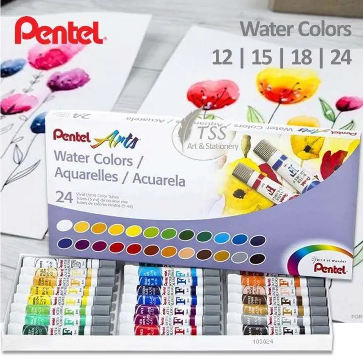 Pentel Watercolours 12 / 15 / 18 / 24 Colours Set (5ml) | warna air ...