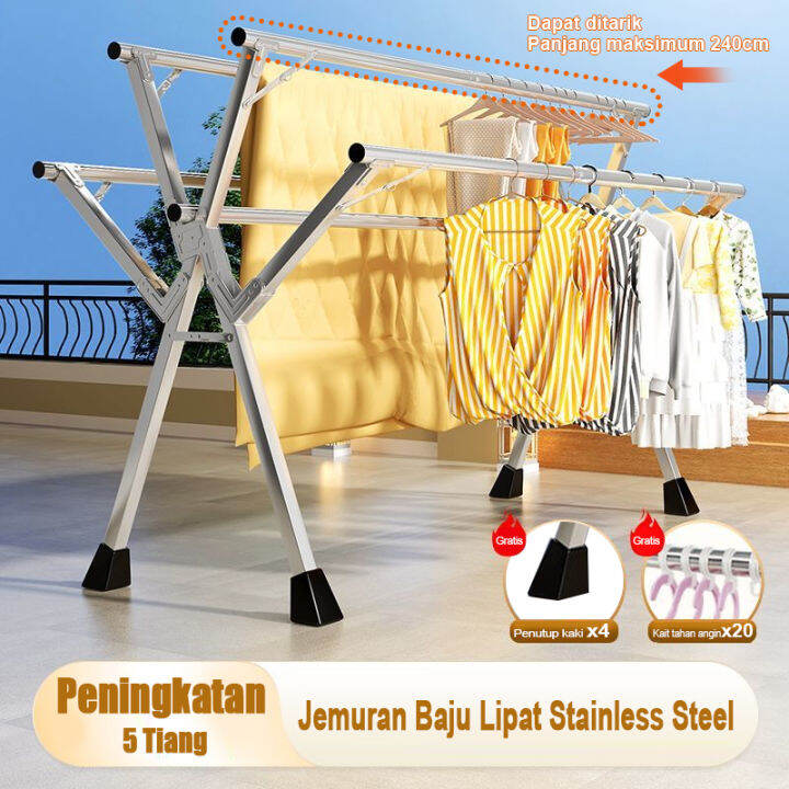 Jemuran baju stainless lipat besi kuat Tiang pengering pakaian ...