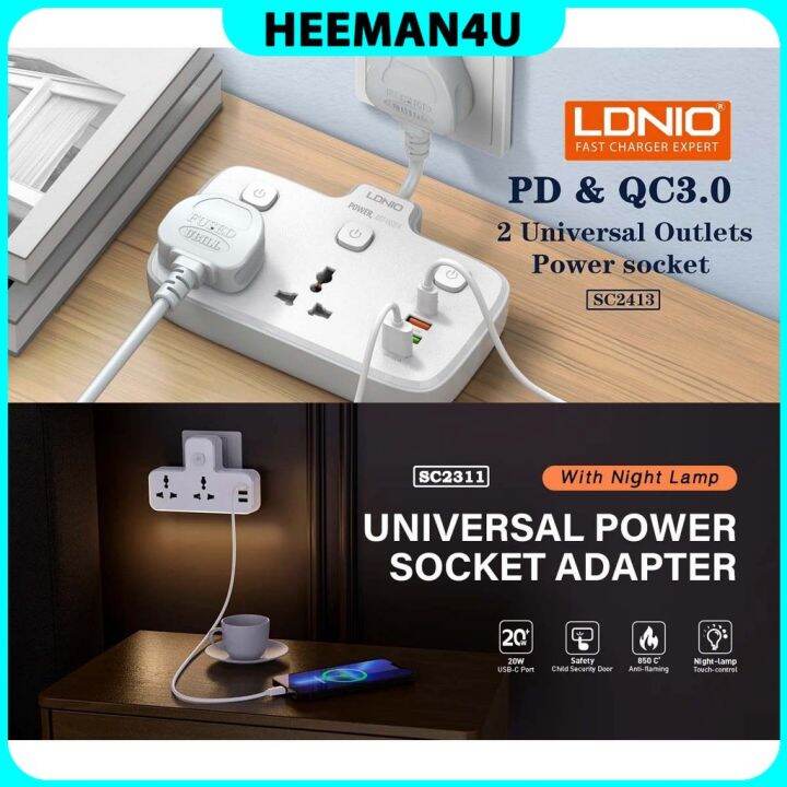 Heeman4u LDNIO SC2413 SC2311 PD20W Fast Charging Plug Extension Multi ...