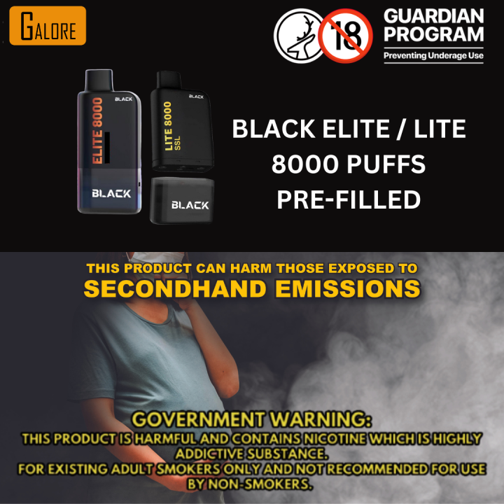 BLACK Elite and LITE 8000 Puffs Pods and Battery Disposable Vape ...