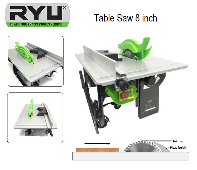RYU Table Saw 8 / Gergaji Meja Potong Kayu RTS 8 Inch 600 Watt | Lazada ...