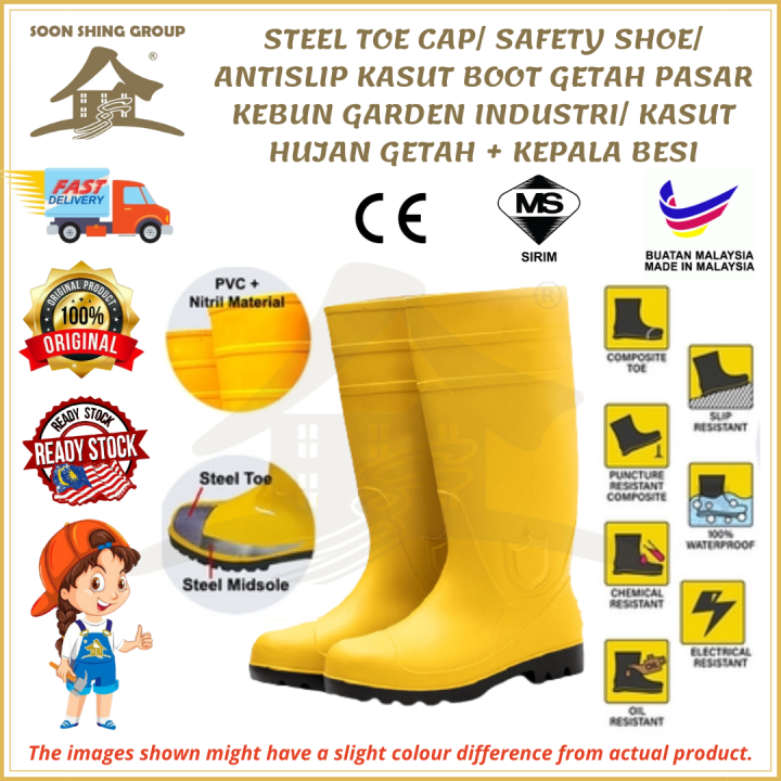 Steel Toe Cap/ Safety Shoe/ Antislip Kasut Boot Getah Pasar Kebun ...