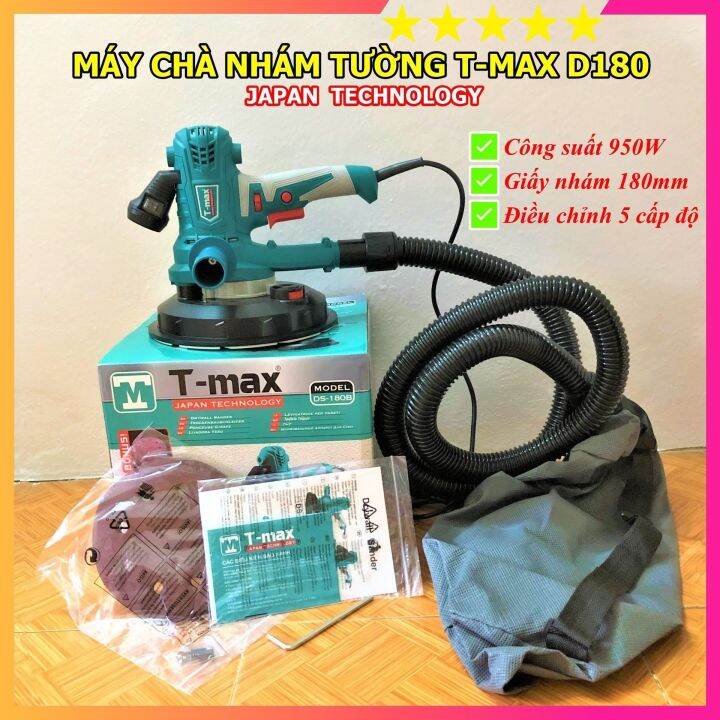 Máy chà tường Nhật Bản T-MAX DS180-B (950W) - Chuyên dụng cho thợ sơn tường, sơn bả - Đầy đủ phụ ...