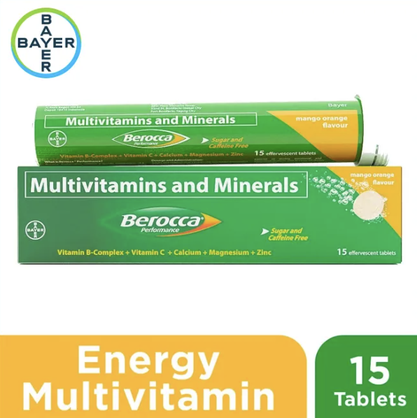 Berocca Mango Orange Flavor (15 Effervescent Tablets) Multivitamins and ...