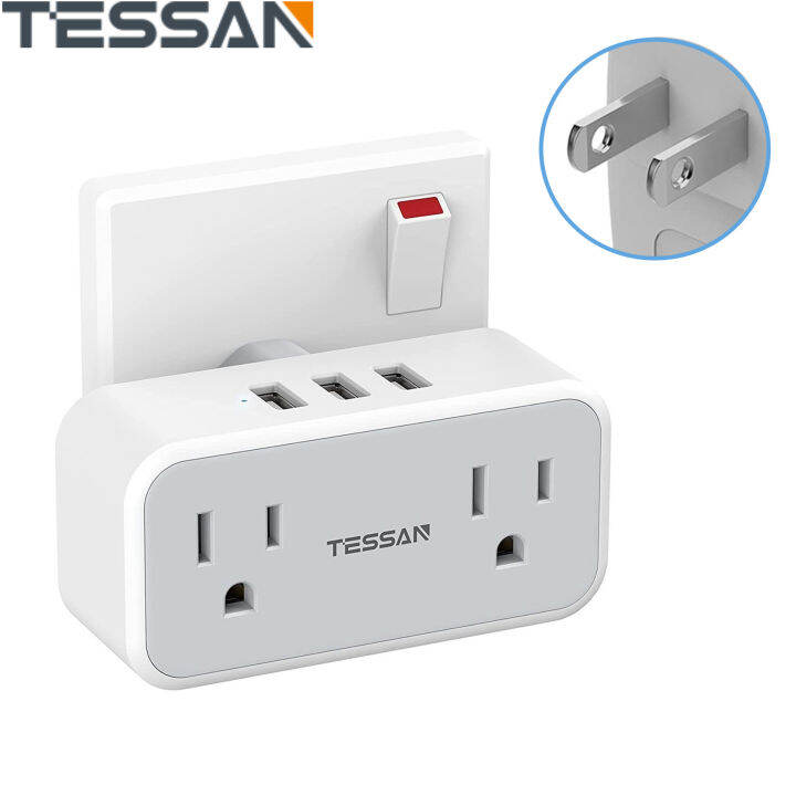 TESSAN Travel Adapter 3 Prong to 2 Prong PH Adapter Plug Extender Power ...