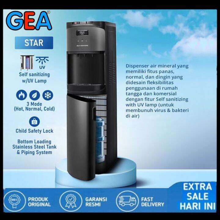 NEW DISPENSER GEA GALON BAWAH GEA STAR UV 3 Kran + Sinar Ultra violet ...