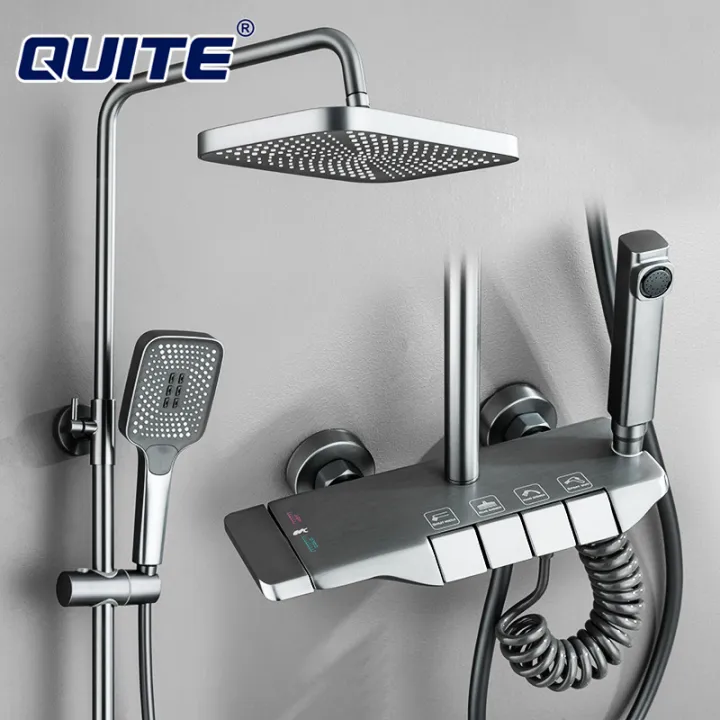 QUITE Grey Piano Digital Shower Set Intelligent Brass Bathroom Faucets ...