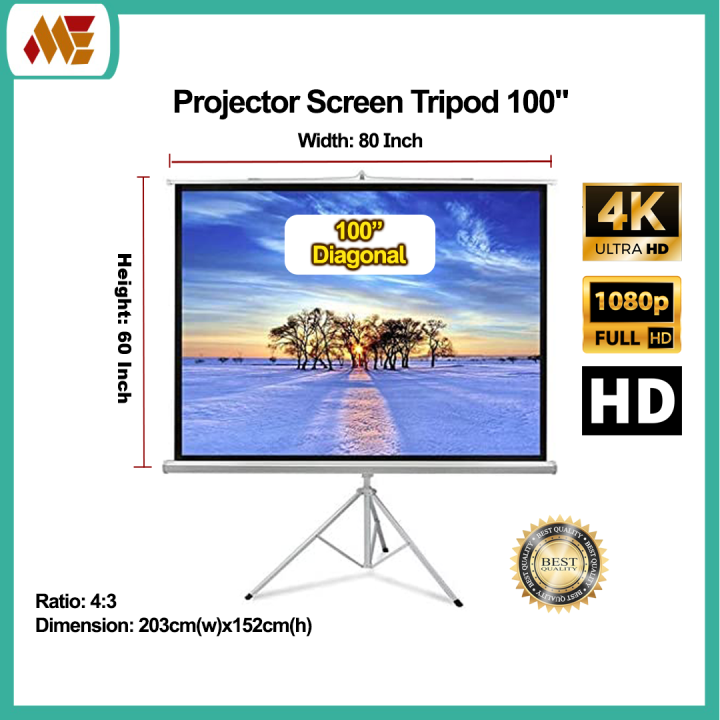 100" 8 ft PROJECTOR SCREEN Tripod Screen 4 width with 4:3 [Matte White ...