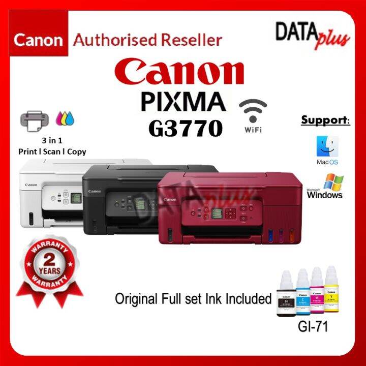 Canon PIXMA G3770 Wireless Refillable Ink Tank Printer with Low-Cost ...