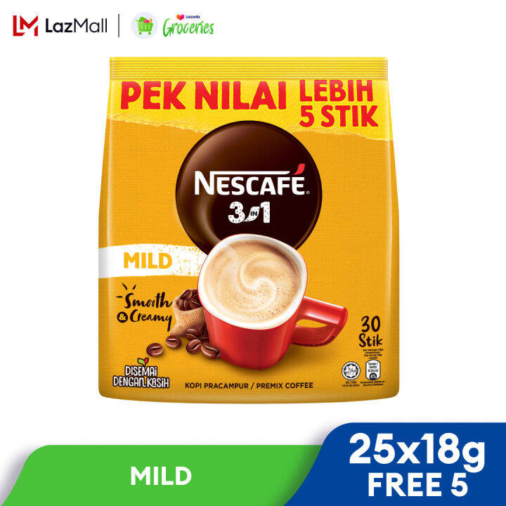 NESCAFE 3in1 Mild 25 x 18g Free 5 sticks | Lazada