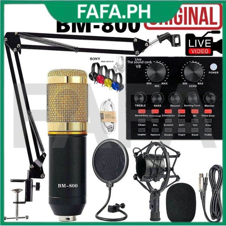 【in stock】 BM-800 condenser microphone Kit with v8 Multifunctional Live sound card Full Set ...