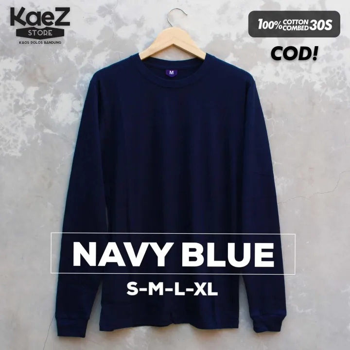 Baju Kaos Polos Lengan Panjang NAVY BLUE Biru Navi Dongker | Lazada ...