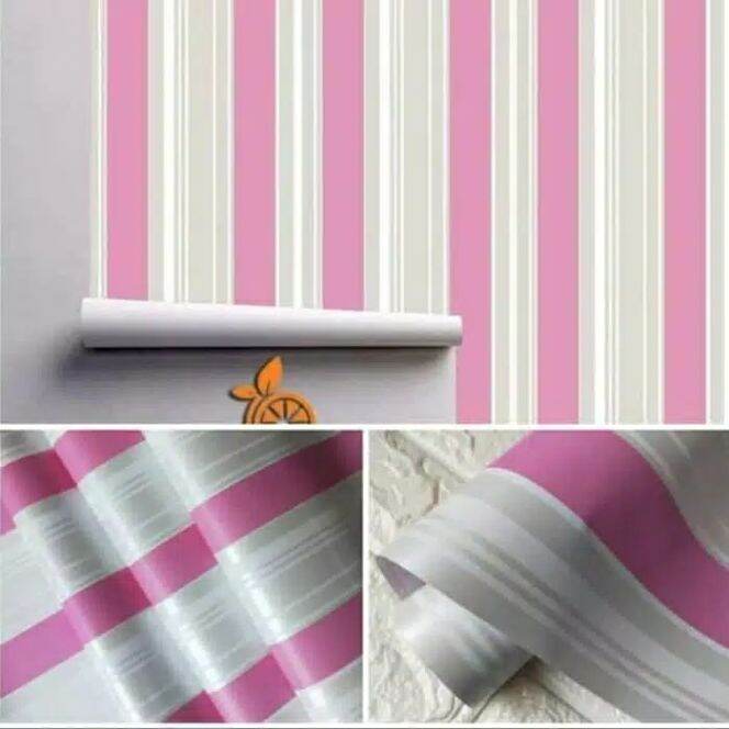 Wallpaper Dinding Motif Garis Salur Pink Ukuran Panjang 10Meter x Lebar 45CM | Lazada Indonesia