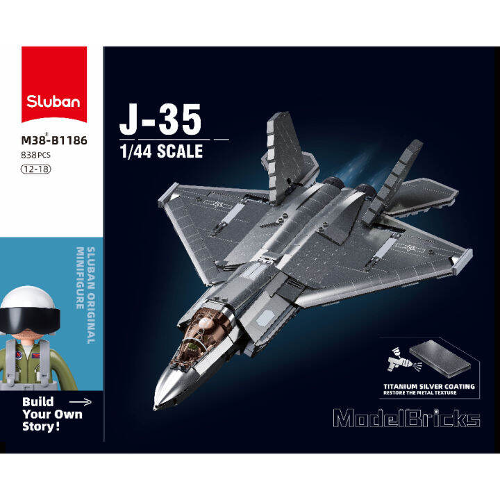 Mainan Balok Susun Sluban Pesawat Tempur J35 Stealth Aircraft 1/44 Metal Coating Version M38 ...