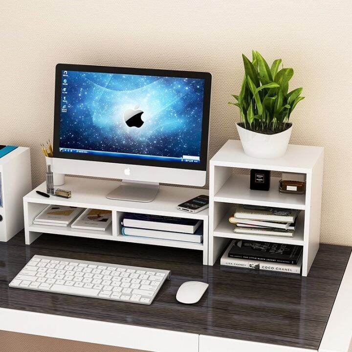 Office desktop computer stand desktop storage solid wood notebook shelf ...