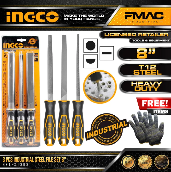 INGCO Industrial Steel File SET 8" T12 Steel HKTFS1308 + FREEBIES FMAC⭐ ...