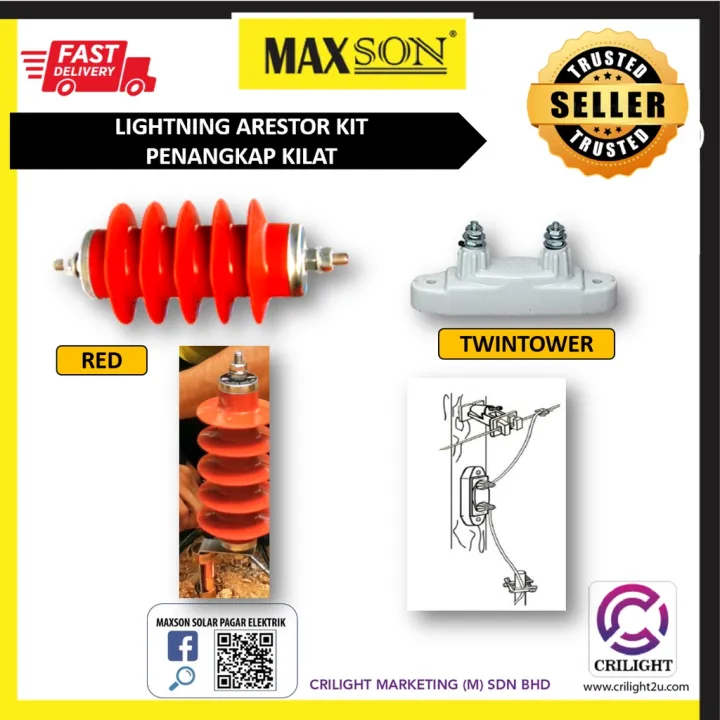 Crilight MAXSON LIGHTNING ARRESTOR KIT (RED / TWIN TOWER) Penangkap ...