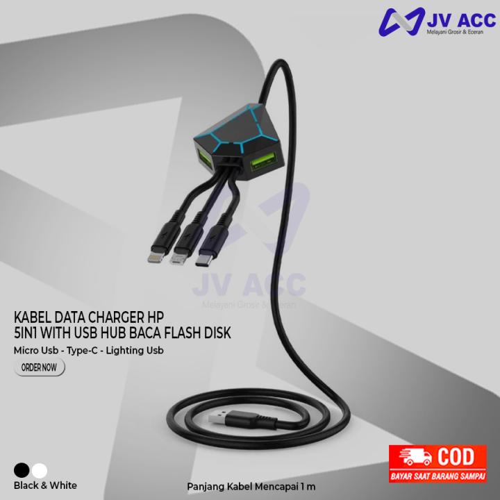 KABEL DATA CHARGER HP 5IN1 WITH USB HUB BACA FLASH DISK | Lazada Indonesia