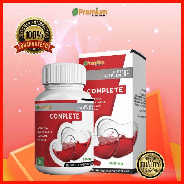 Complete Supplement (30 Capsules) with Serpentina Black Garlic Curcumin Piperine for Highblood ...