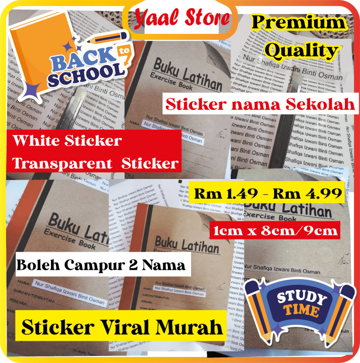 Sticker Nama Sekolah/ White & Transparent Stickers/ Kalis Air ...