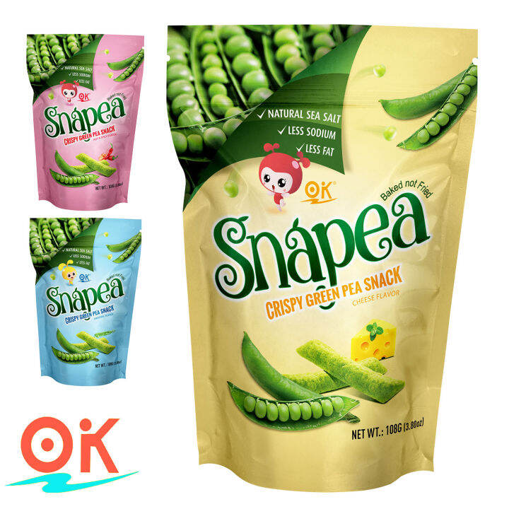 OK Snapea Popcorn Crisps, Original, Cheese, Spicy 108g, Green Pea Crisps, Pea Crisps, Cookies ...