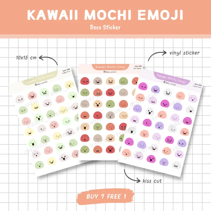 Kawaii Mochi Emoji : Deco Sticker - by Aera Art Studio | Stiker ...