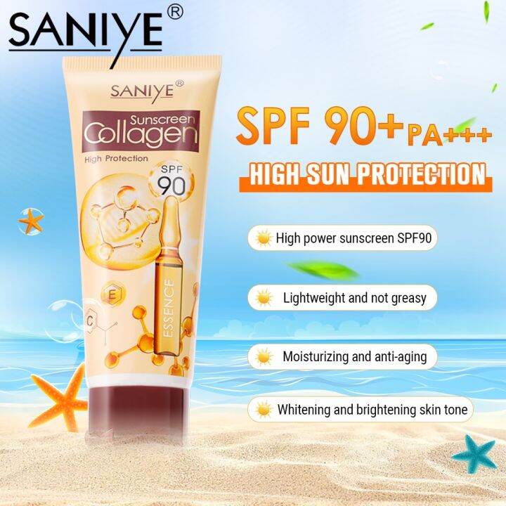 AUTHENTIC AND EFFECTIVE SANIYE Sunscreen Collagen SPF90+ PA+++ Sunblock Face Cream Whitening And ...