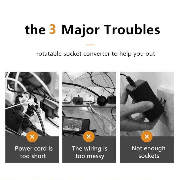 bierr dfie ♢180°Rotatable Socket Converter One In Three Plug extension ...