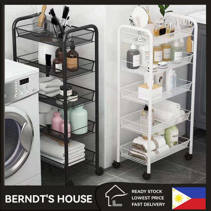 5-Tier Trolley Rack Kitchen Storage Organizer Cart With Wheels & 4 Side ...