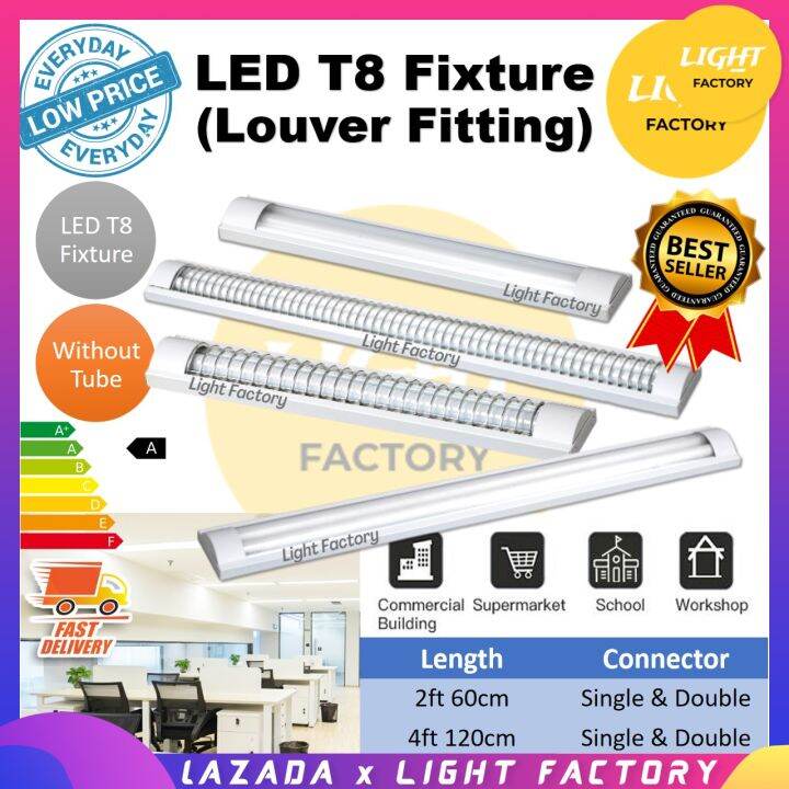 LED T8 Louver Fitting T8 Fitting Single Circuit Double Circuit Frosted Casing For T8 LED Double ...