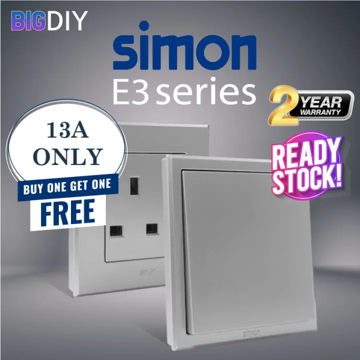 SIRIM!! 🔥13A Socket Buy 1 Free 1🔥Simon E3 Silver SIMON Switch E3 ...