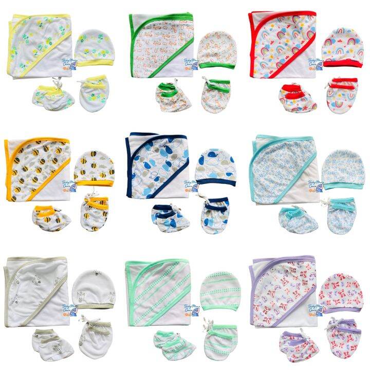 6in1 Infant Baby Receiving Set (Blanket,Mittens,Booties,Bonnet) Pure ...