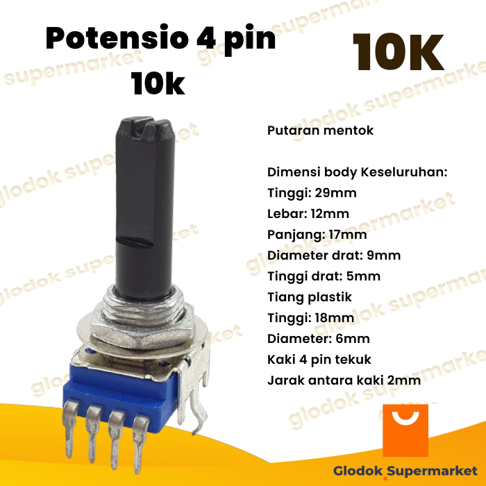 Potensio 4 pin 10k Stereo Kaki 4 Tekuk Segi Biru 103 | Lazada Indonesia