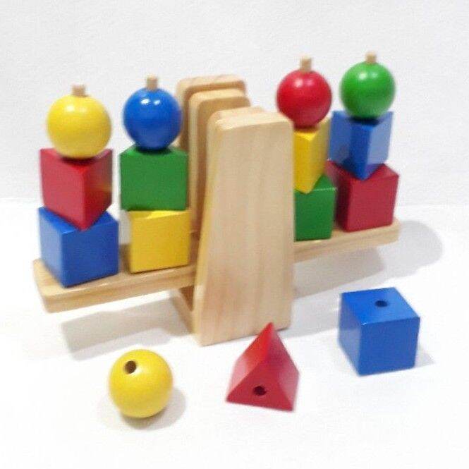 Mainan edukasi kayu Timbangan Geometri Bulat edukatif anak belajar ...