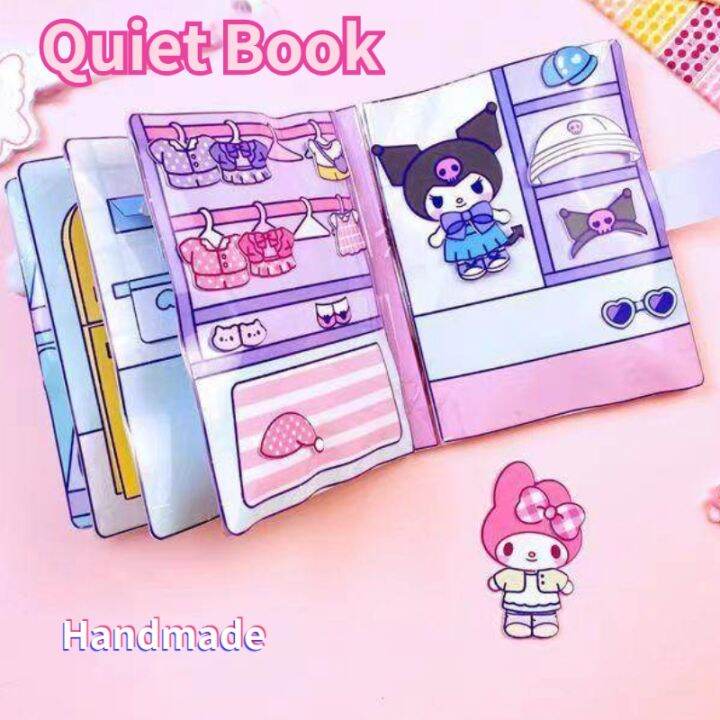 k34 Cartoon Kuromi My Melody Quiet Book Set Handmade Paper Doll House ...
