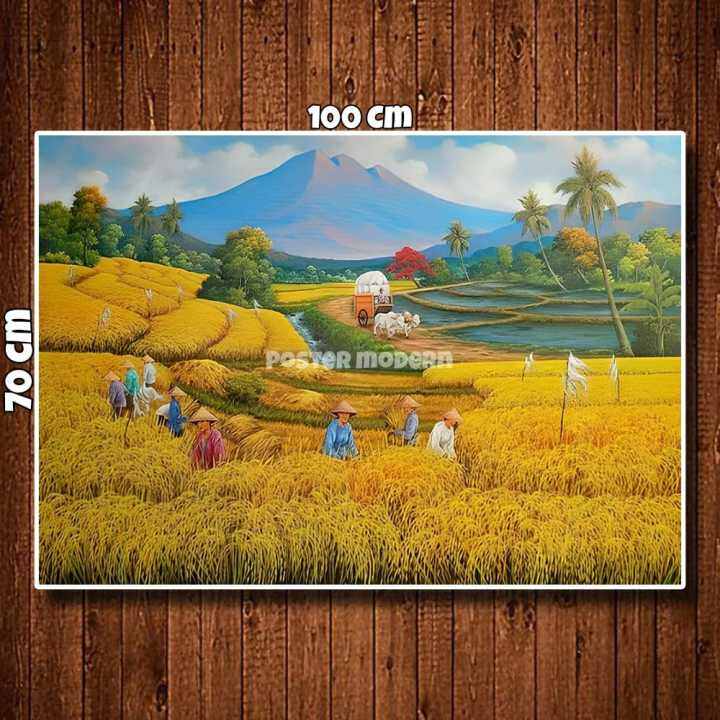 HIASAN DINDING GAMBAR POSTER PEMANDANGAN PANEN PADI #CODE05 UKURAN XTRA ...