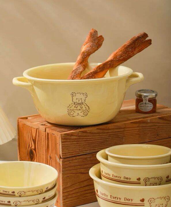 FLUFFY Pot Double Ear | Panci keramik high quality beige bear aesthetic ...