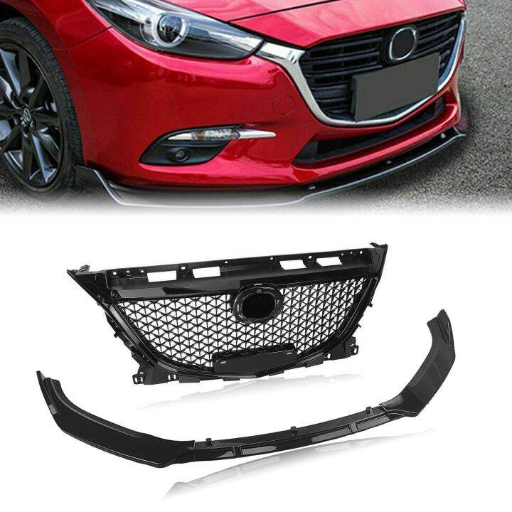 Honeycomb Shape Upper Grille Grill & Front Lower Spoiler Bumper Lip Car ...