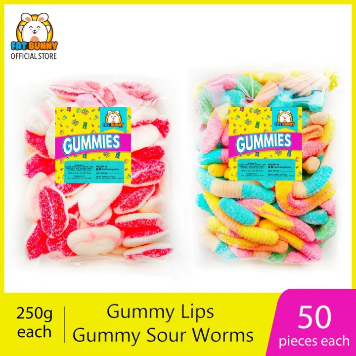 Fat Bunny Gummy Candies Set Gummy Lips 250g and Gummy Sour Worm 250g | Lazada PH