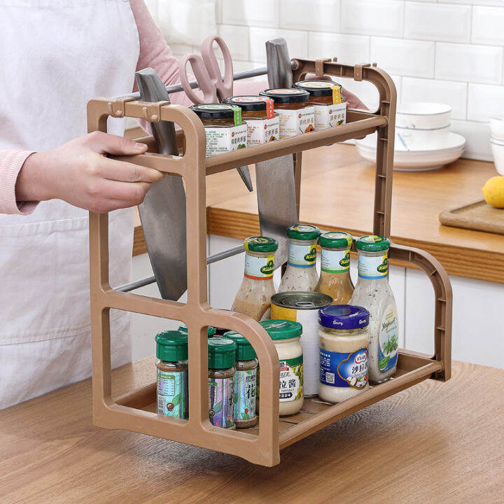 Kitchen Shelf 2 Layers Spice Rack Organizer Seasoning Rack Condiments ...