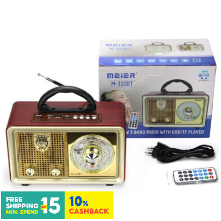 【Ready Stock】MEIER M110BT Retro Radio Am Fm Sw 3 Bands Radio Vintage Radio Rechargeable With ...