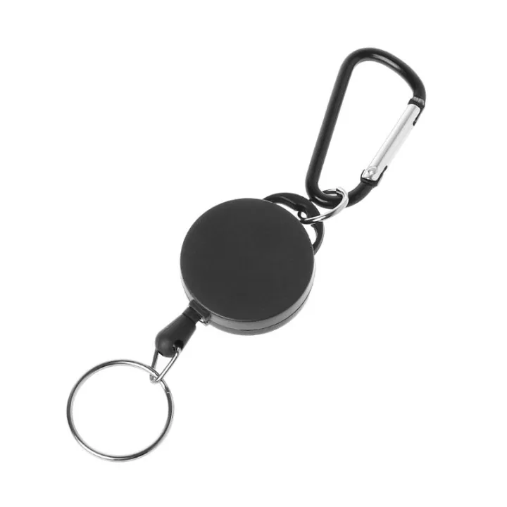 Retractable Reel Ajustable Wire Rope Keychain With Carabiner Anti-theft ...
