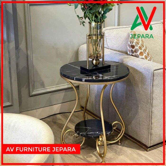 Meja Pojok Besi Top Marmer - Side Table Marmer Kaki Besi Emas | Lazada ...