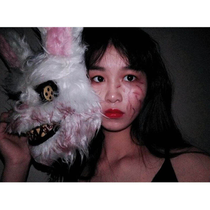 ASM White Bunny Rabbit Bloody Mask Creepy Scary for Halloween Party ...