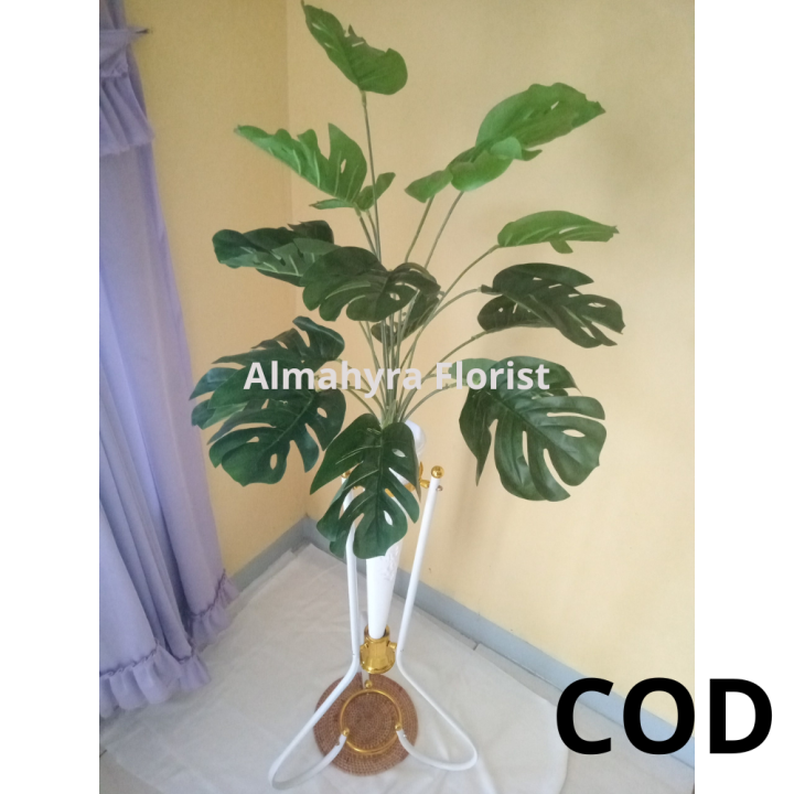 Tanaman Artificial Hias Plastik Besar Tanaman Monstera 18 Cabang Dengan ...