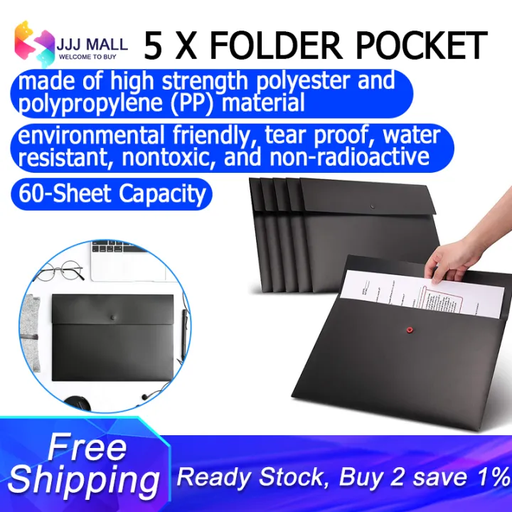 5 Folder Folder Pocket Gram Plastic Envelope Flat File Letter Organizer with Snap Closure A4 ...