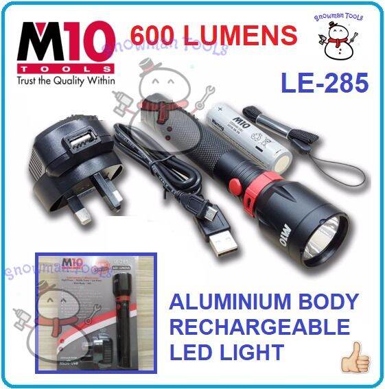 HIGH QUALITY M10 Aluminium Rechargeable 5W LED Flashlight 600 lumens LE-285 recharge BATTERY ...