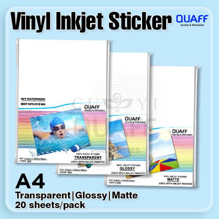 QUAFF Vinyl Inkjet Sticker Transparent / Glossy / Matte (20 Sheets) A4 ...